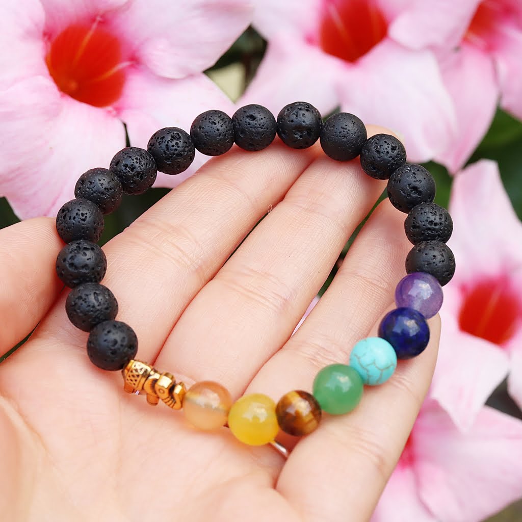 Bransoletka kamień wulkaniczny lawa czakry słoń - Artsento