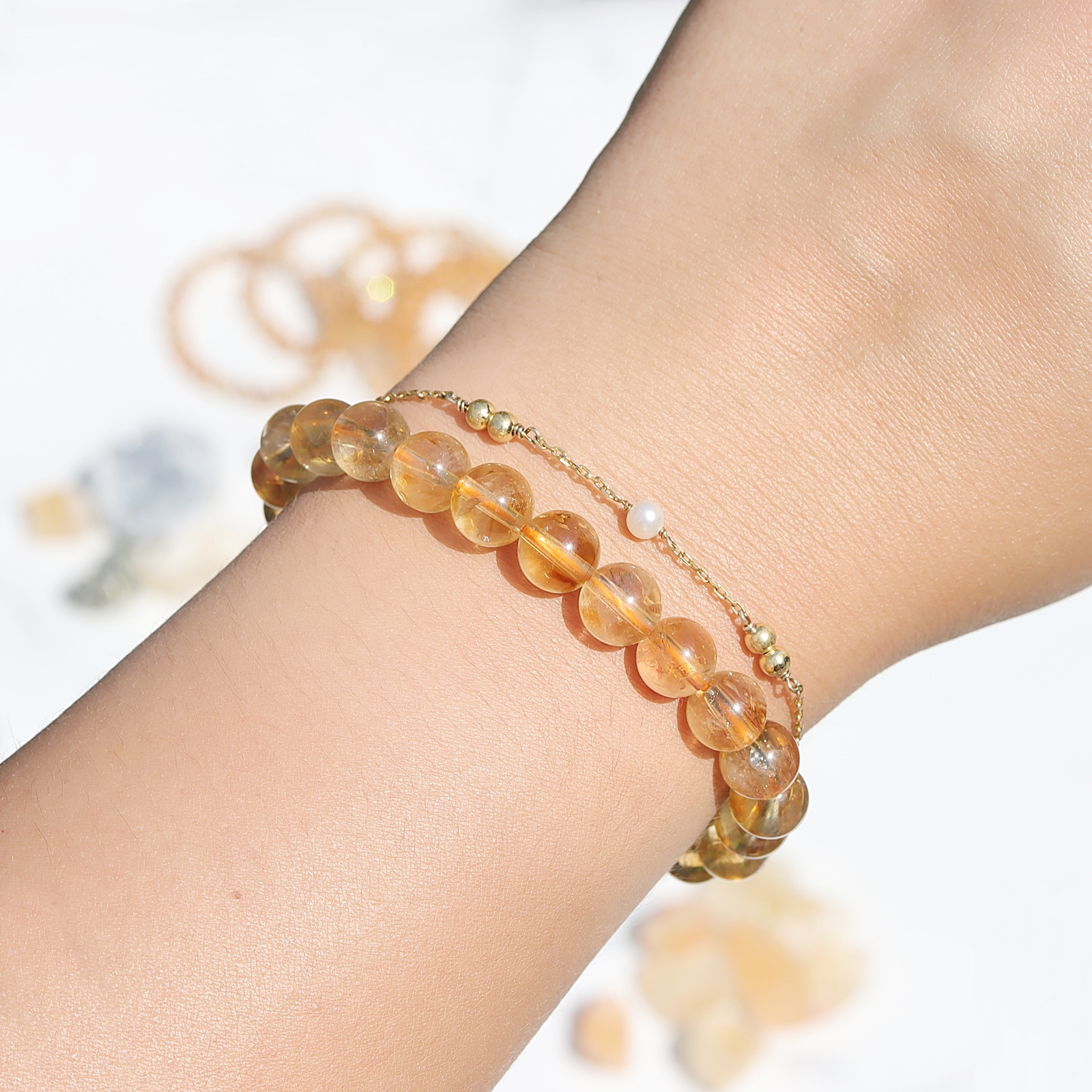 Cytryn bransoletka na gumce kuleczki 8mm - Kamień Obfitości i Sukcesu ...